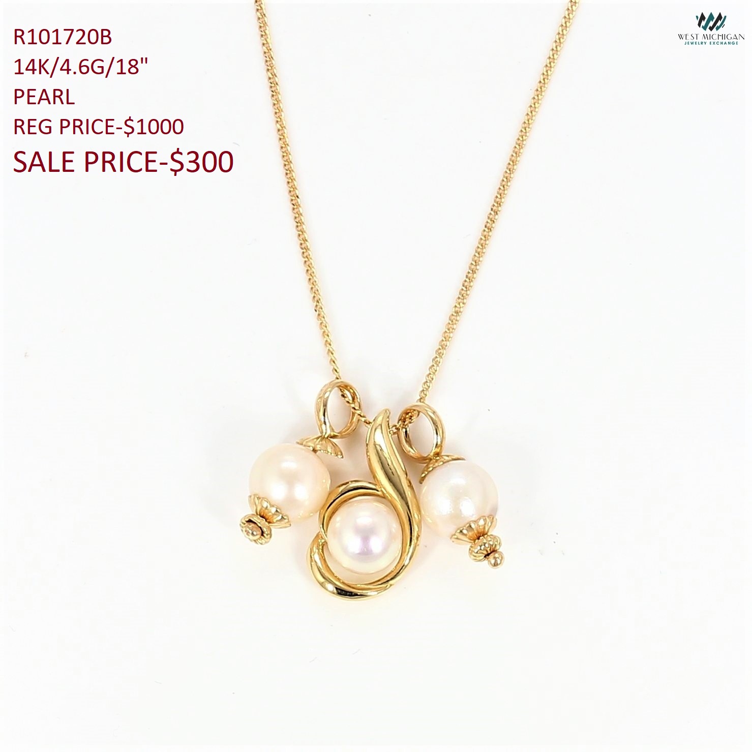 14K Yellow Gold Pearl Charm With Necklace| 4.6 Grams| Length 18 ...