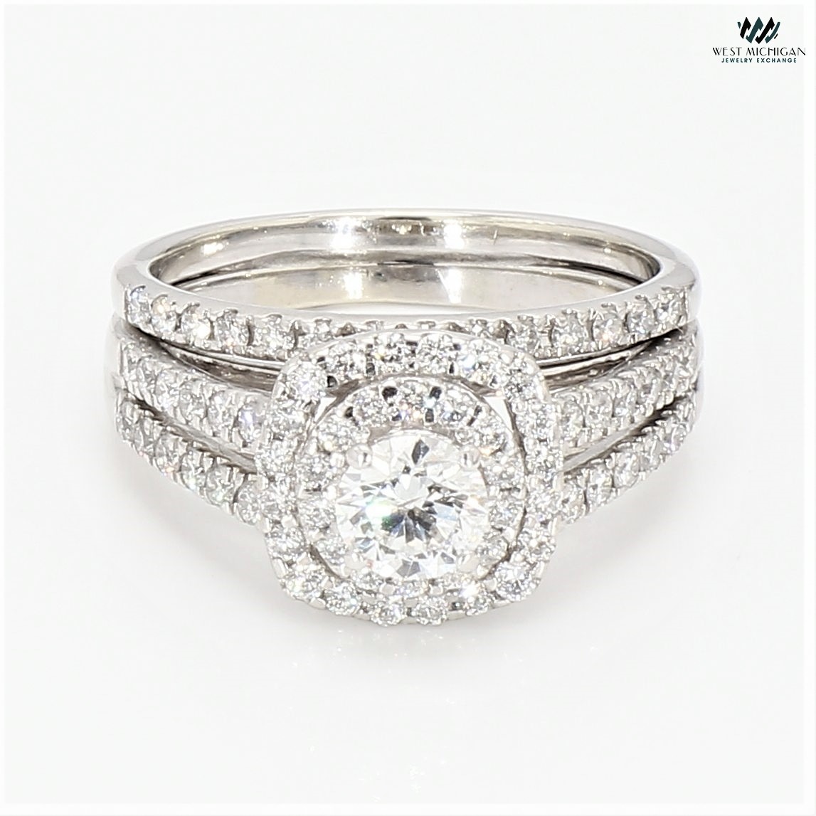 14K White Gold Diamond Bridal Ring Set| 0.50 CT Center| 2.00 CT TDW| 6. ...