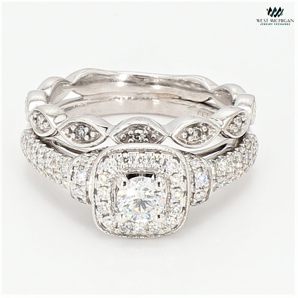 14K White Gold Diamond Bridal Ring Set| 1.00 CT TDW| 6.3 Grams| Size 6 ...