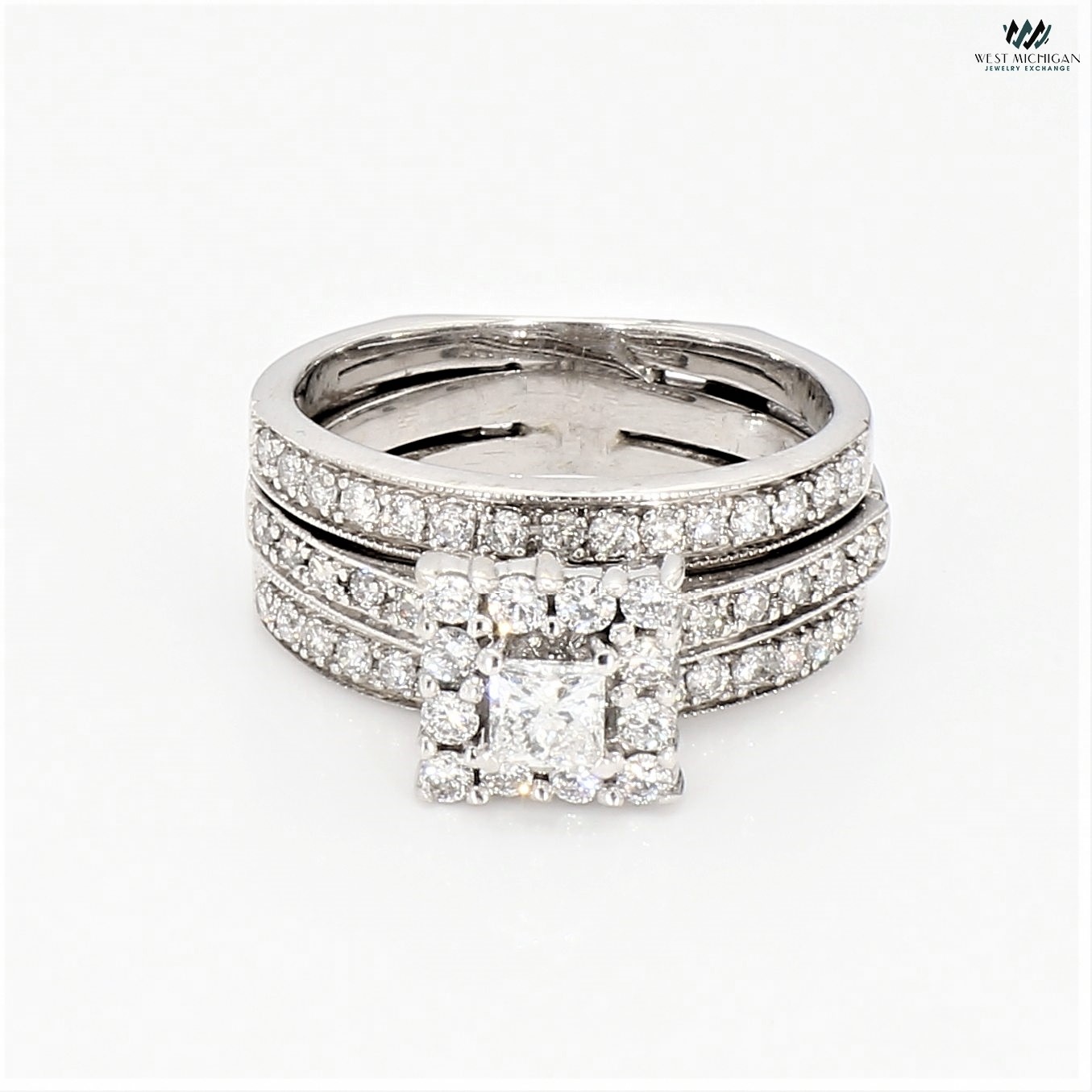 14K White Gold Diamond Bridal Ring Set| 0.25 CT Center| 2.00 CT TDW| 6. ...