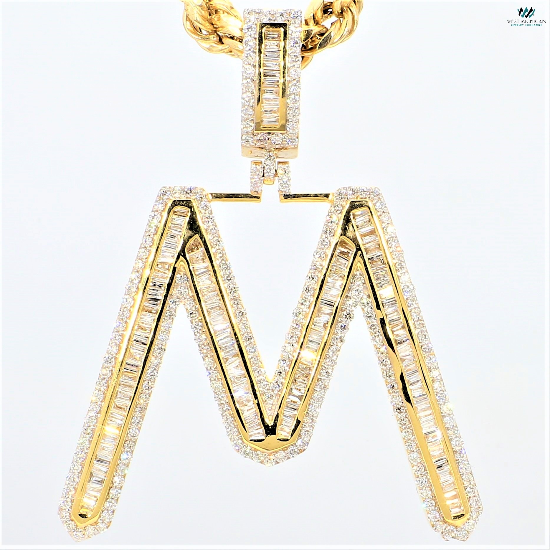 14K Yellow Gold Diamond Initial M Pendant| 1.71 CT TDW| Color-G-H ...