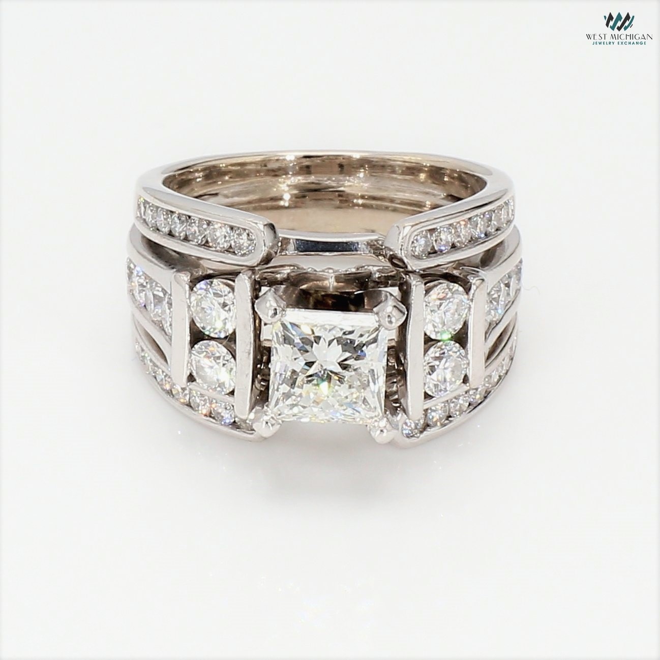 GSI Certified 14K White Gold Diamond Engagement Ring| 1.14 CT Center| 2 ...