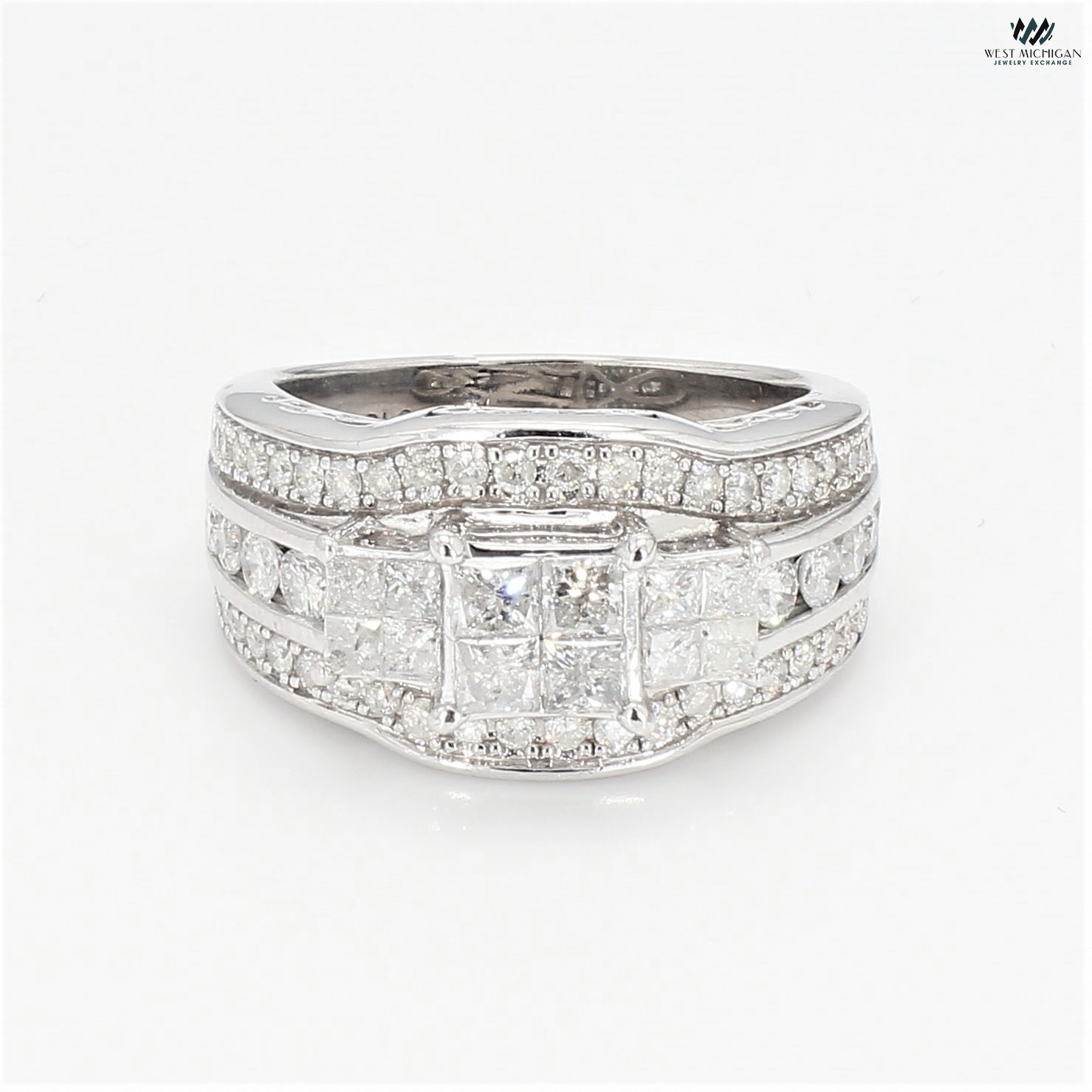 10K White Gold Diamond Bridal Ring Set| 2.00 CT TDW| 8.5 Grams| Size 9 ...