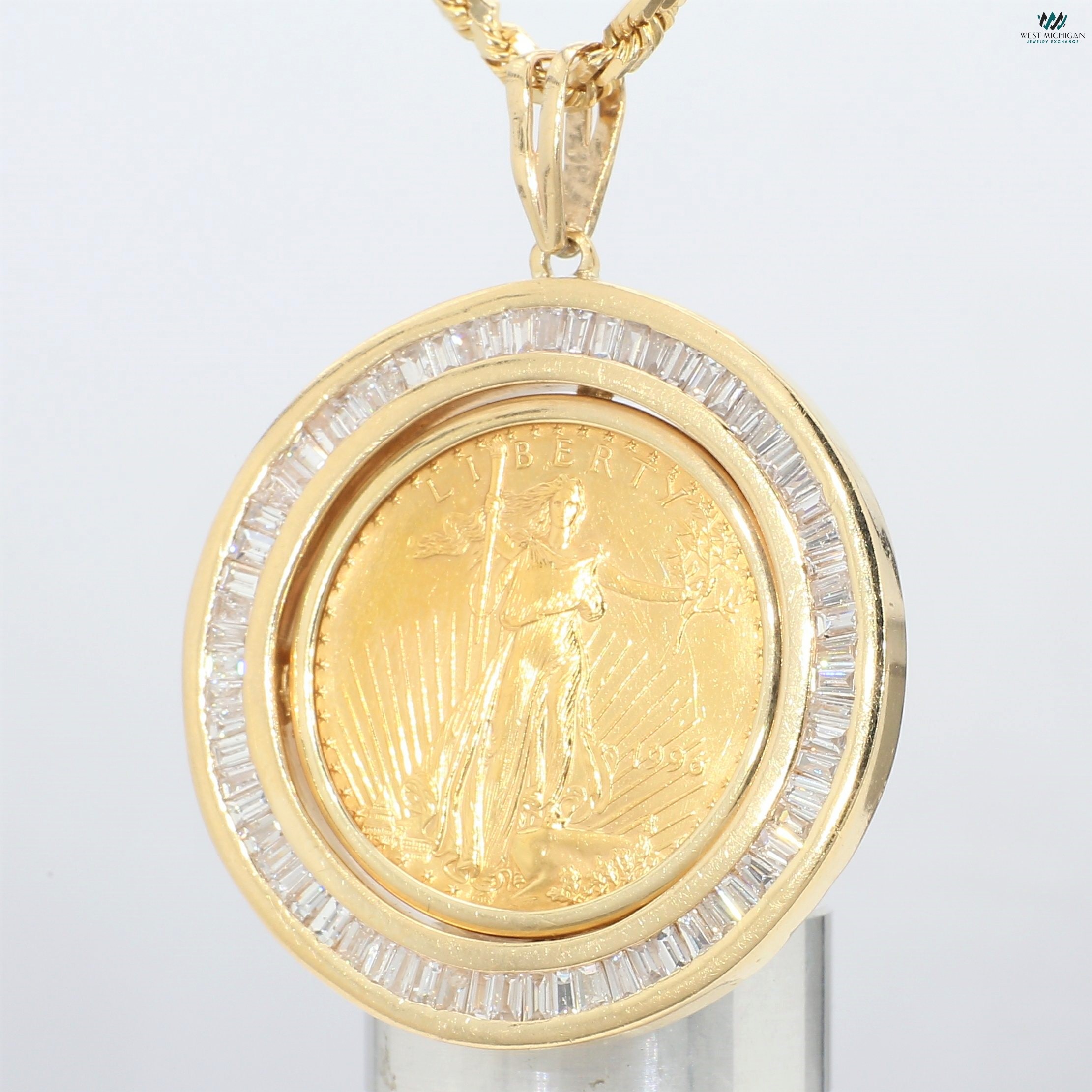14K Yellow Gold 1/2 Oz. Gold Coin Diamond Bezel Coin Pendant| 2.00 CT ...