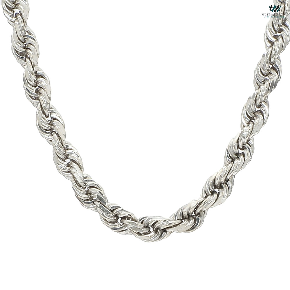 10K White Gold Rope Chain Necklace| 18.00 Grams| Length 20"| 3.1 MM ...
