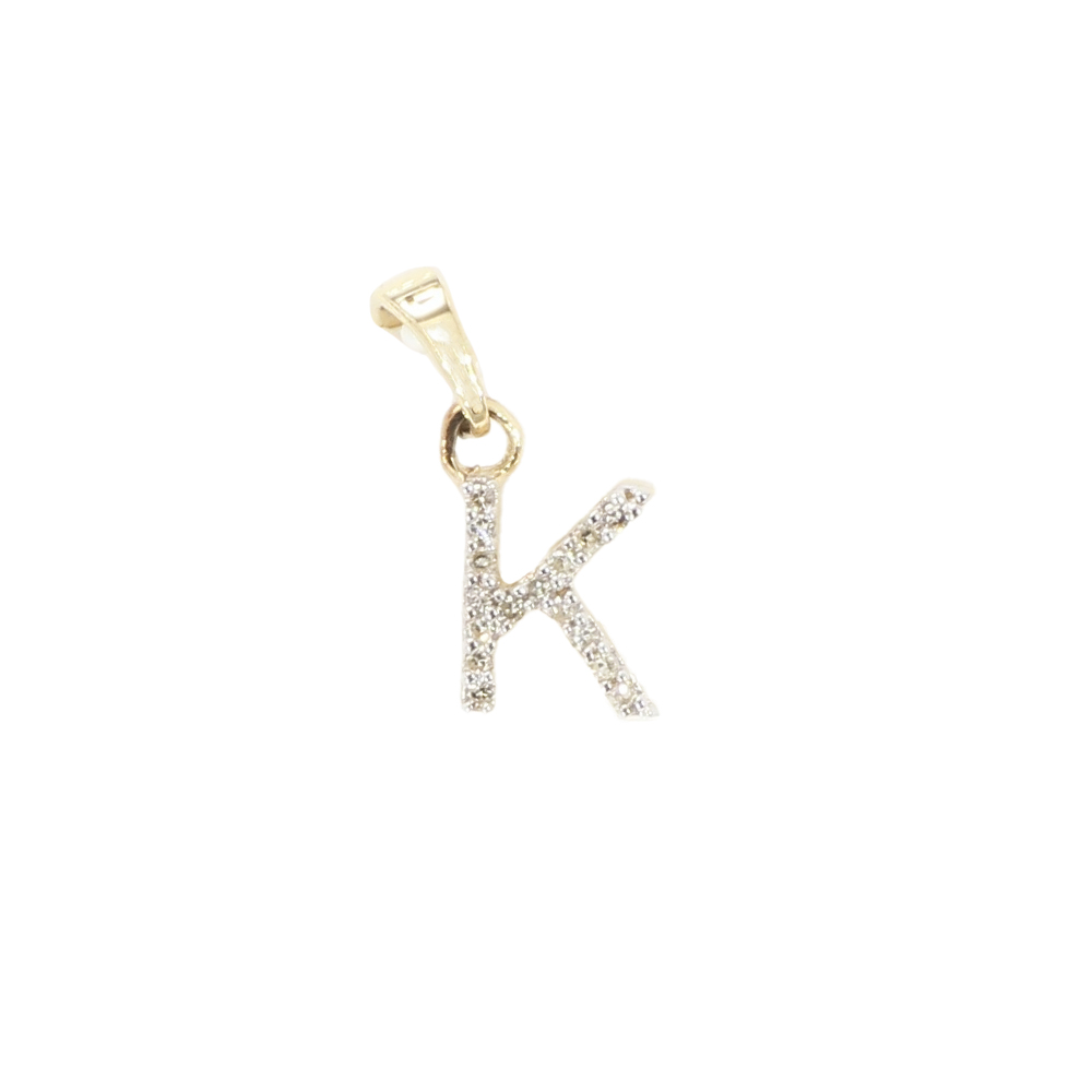 10K Yellow Gold Diamond Initial Tiny "K" Sideways Pendant| 0.03 CT TDW ...