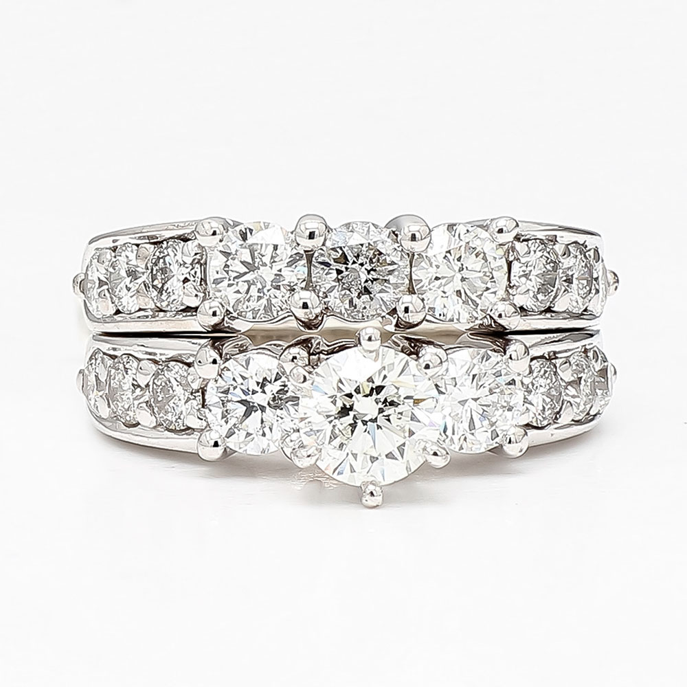 14K White Gold Diamond Bridal Ring Set| 0.75 CT Center| 3.10 CT TDW| 11 ...