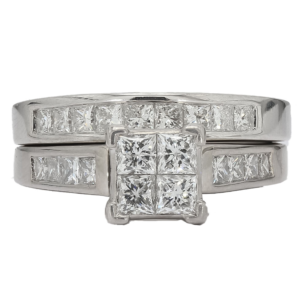 14K White Gold Diamond Bridal Ring Set| 2.00 CT TDW| 9.7 Grams| Size 7. ...
