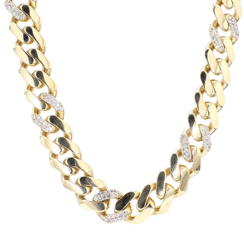 20" Monaco Chain Necklace (9.3 MM) with Cubic Zirconia in 10K Yellow ...